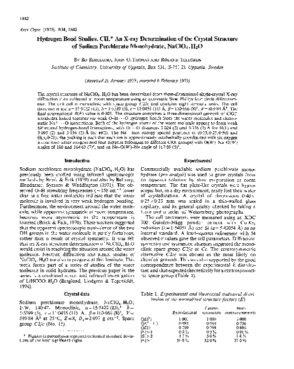 (PDF) Hydrogen bond studies. CII. An X-ray determination of the crystal ...