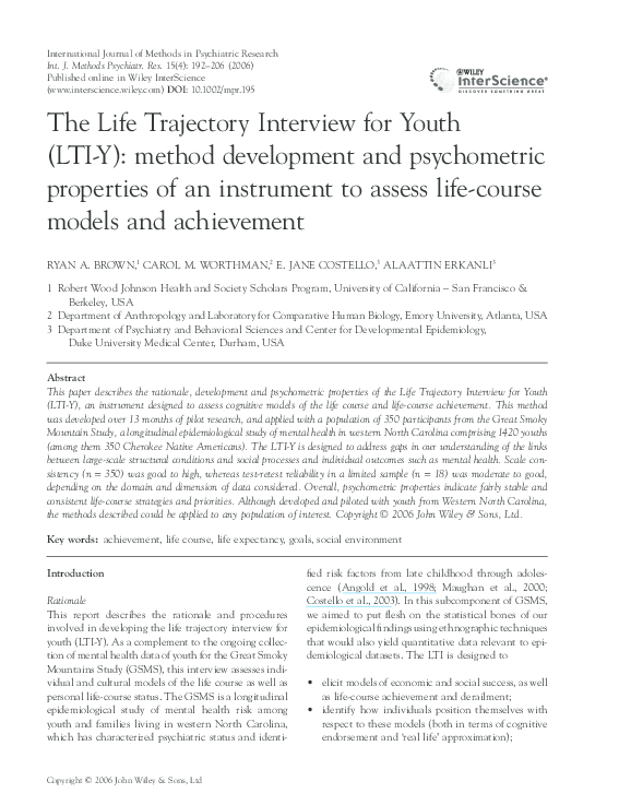 (PDF) The Life Trajectory Interview for Youth (LTI-Y): method ...