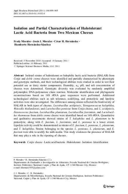 (PDF) Isolation and Partial Characterization of Halotolerant Lactic Acid Bacteria from Two ...