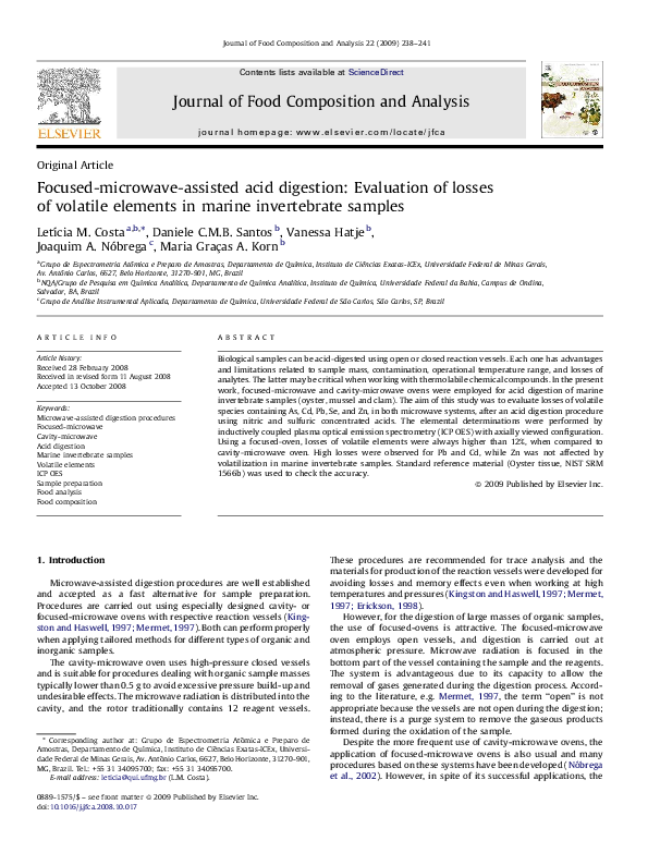 (PDF) Focused-microwave-assisted acid digestion: Evaluation of losses ...