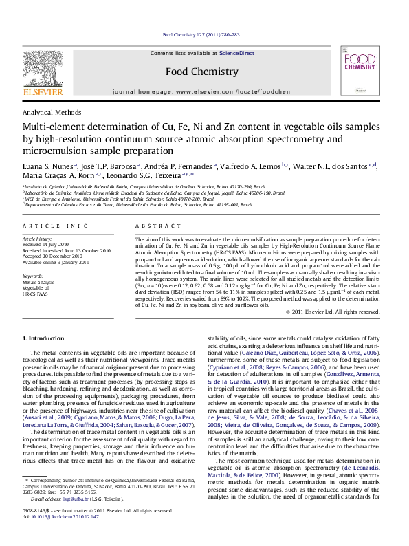 (PDF) Multi-element determination of Cu, Fe, Ni and Zn content in ...