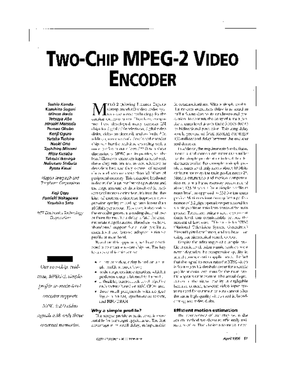 (PDF) Two-chip MPEG2 video encoder