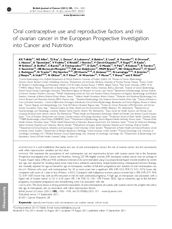 (PDF) Oral contraceptive use and reproductive factors and risk of ...