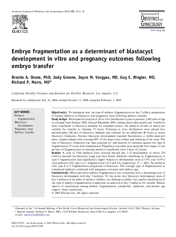 (PDF) Embryo fragmentation as a determinant of blastocyst development ...