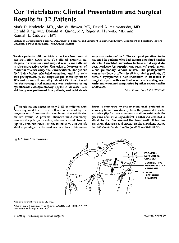 (PDF) Cor triatriatum: Clinical presentation and surgical results in 12 ...