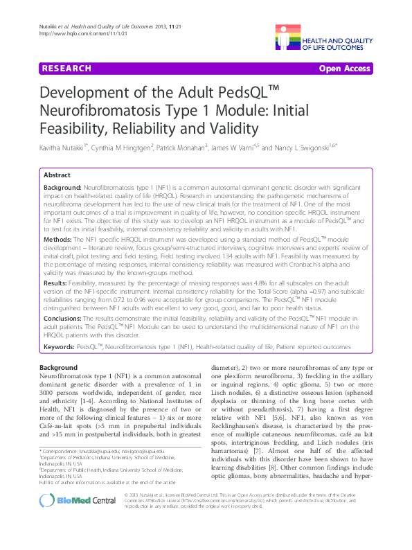 (PDF) Development of the Adult PedsQL™ Neurofibromatosis Type 1 Module ...