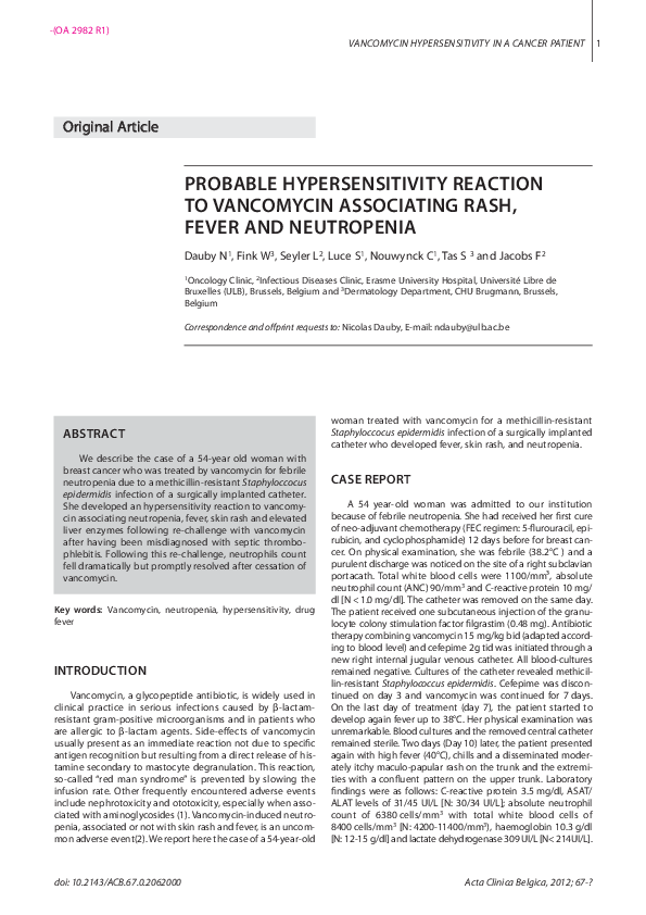 (PDF) Probable hypersensitivity reaction to vancomycin associating rash ...