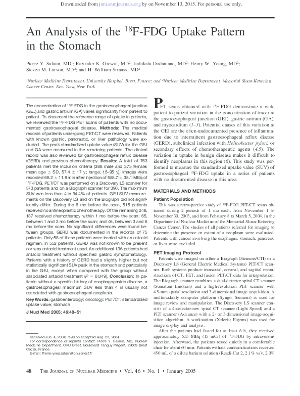 (PDF) An analysis of the 18F-FDG uptake pattern in the stomach