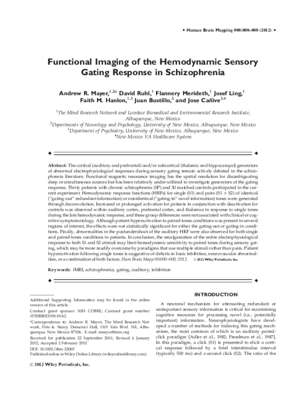 (PDF) Functional imaging of the hemodynamic sensory gating response in schizophrenia