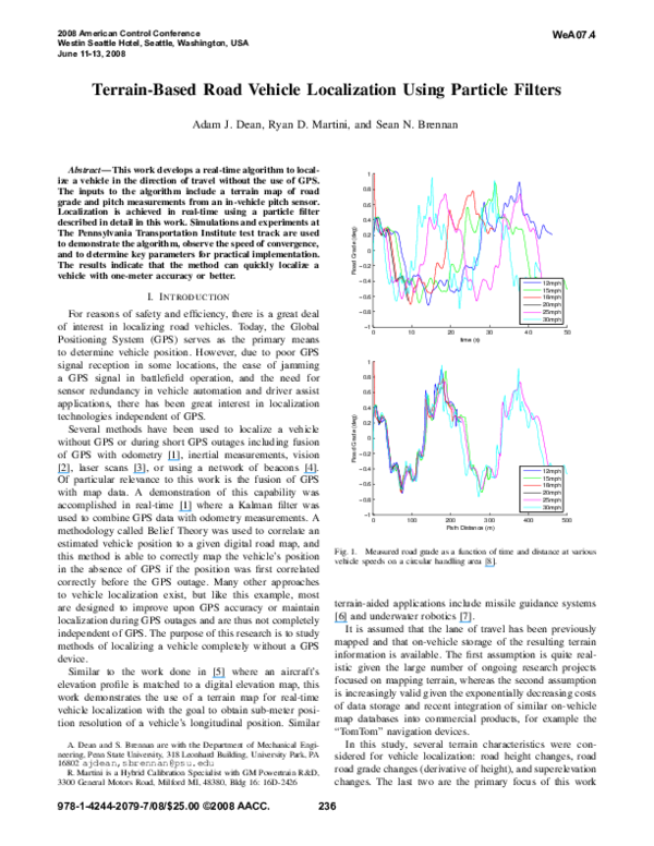 (PDF) Terrain-based road vehicle localization using particle filters