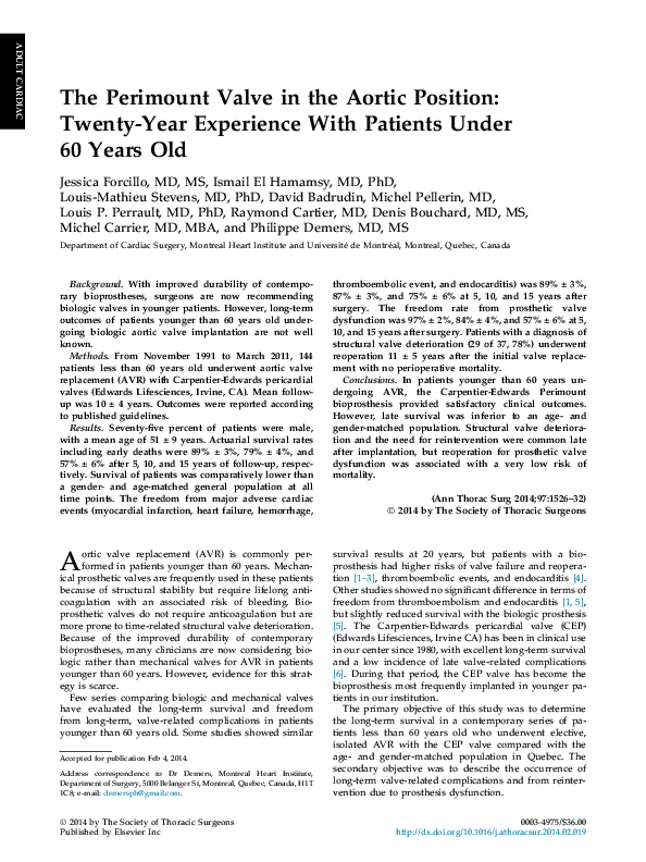 (PDF) The Perimount Valve in the Aortic Position: Twenty-Year ...