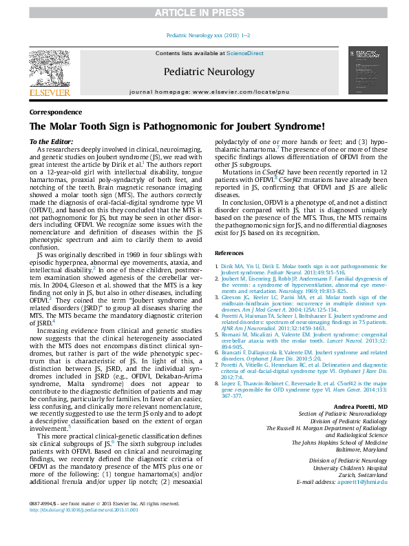 (PDF) The molar tooth sign is pathognomonic for Joubert syndrome!