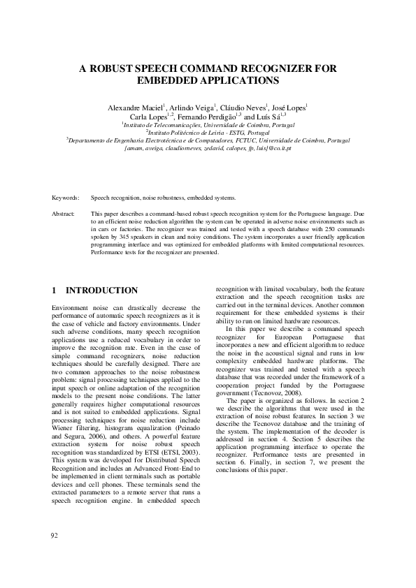 (PDF) A ROBUST SPEECH COMMAND RECOGNIZER FOR EMBEDDED APPLICATIONS