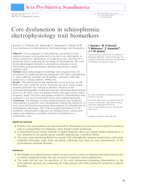 (PDF) Core dysfunction in schizophrenia: electrophysiology trait biomarkers