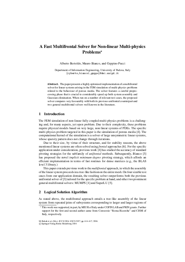 (PDF) A Fast Multifrontal Solver for Non-linear Multi-physics Problems | Mauro Bianco - Academia.edu