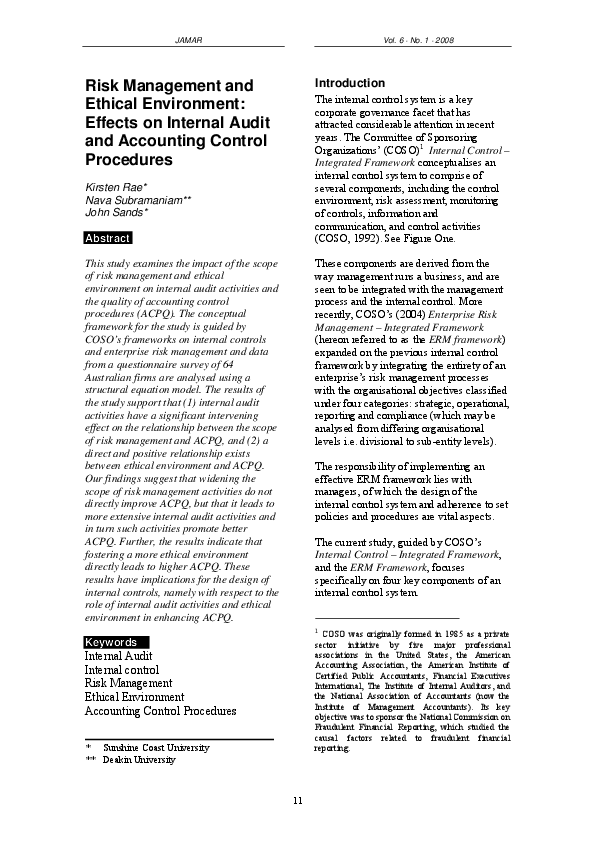 (PDF) Risk Management and Ethical Environment: Effects on Internal Audit and Accounting Control ...