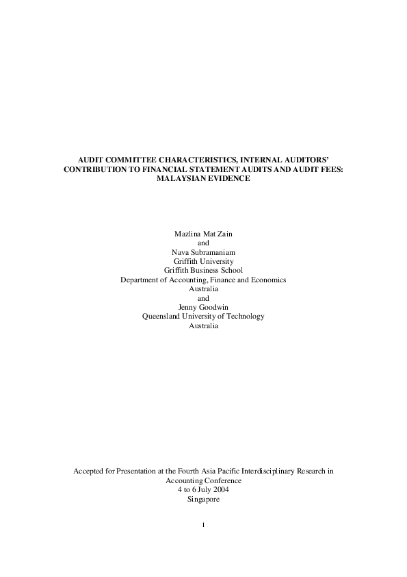 (PDF) Audit committee characteristics, internal auditors' contribution to financial statment ...