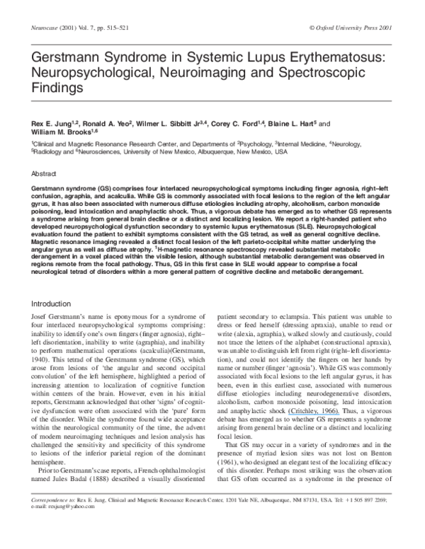 (PDF) Gerstmann Syndrome in Systemic Lupus Erythematosus ...
