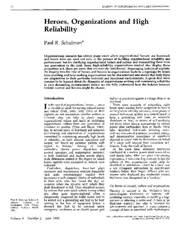 (PDF) Heroes, Organizations and High Reliability