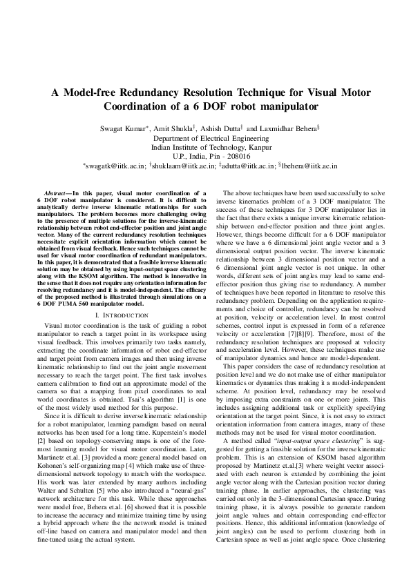 (PDF) A model-free redundancy resolution technique for visual motor coordination of a 6 dof ...