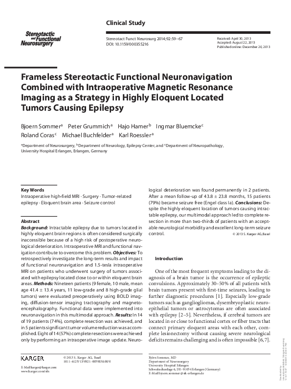 (PDF) Frameless stereotactic functional neuronavigation combined with ...