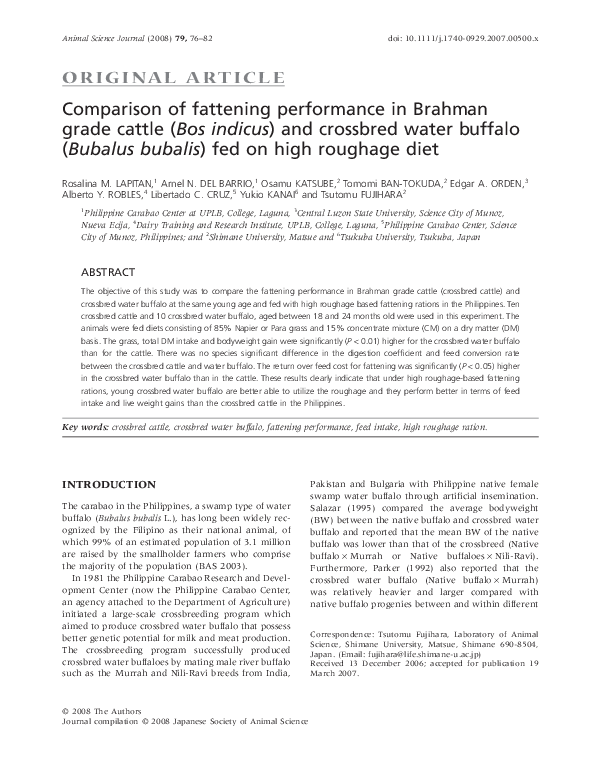 (PDF) Comparison of fattening performance in Brahman grade cattle (Bos ...