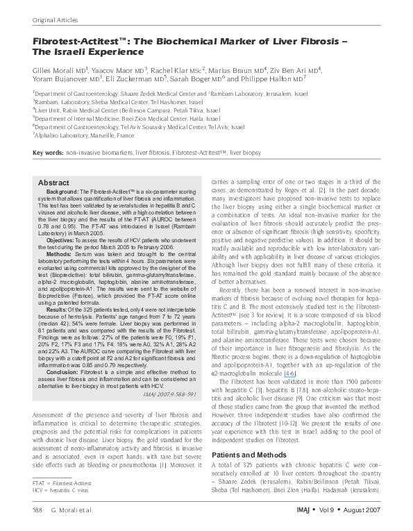 (PDF) Fibrotest-Actitest: the biochemical marker of liver fibrosis--the ...