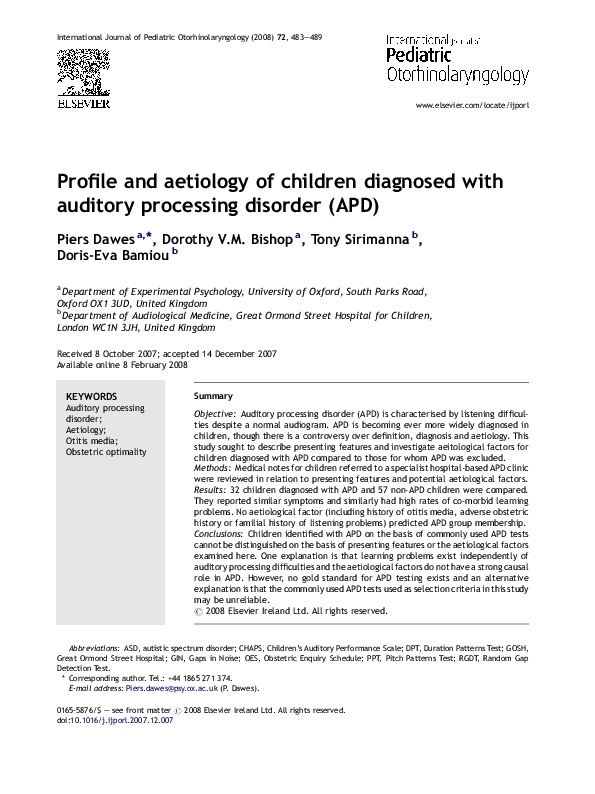 (PDF) Profile and aetiology of children diagnosed with auditory ...