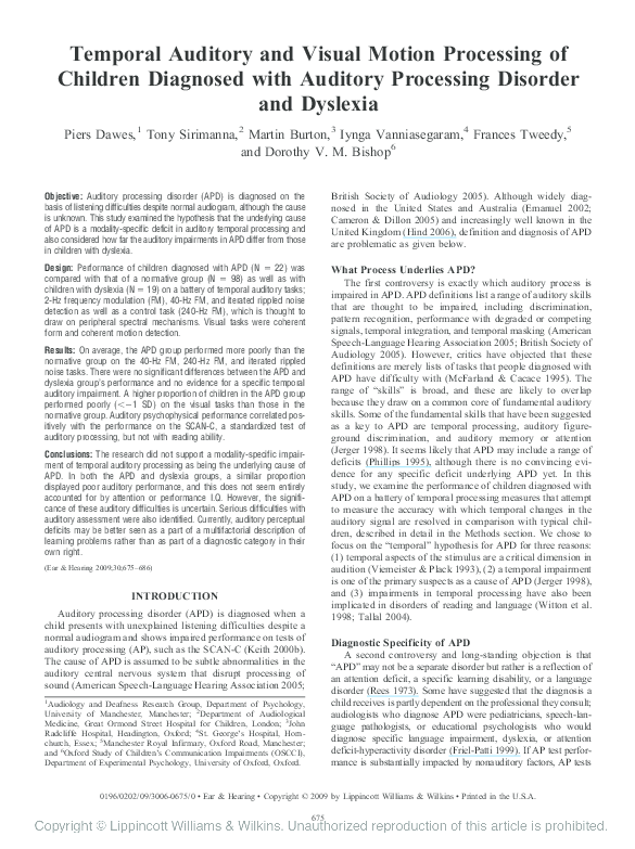 (PDF) Temporal Auditory and Visual Motion Processing of Children Diagnosed with Auditory ...