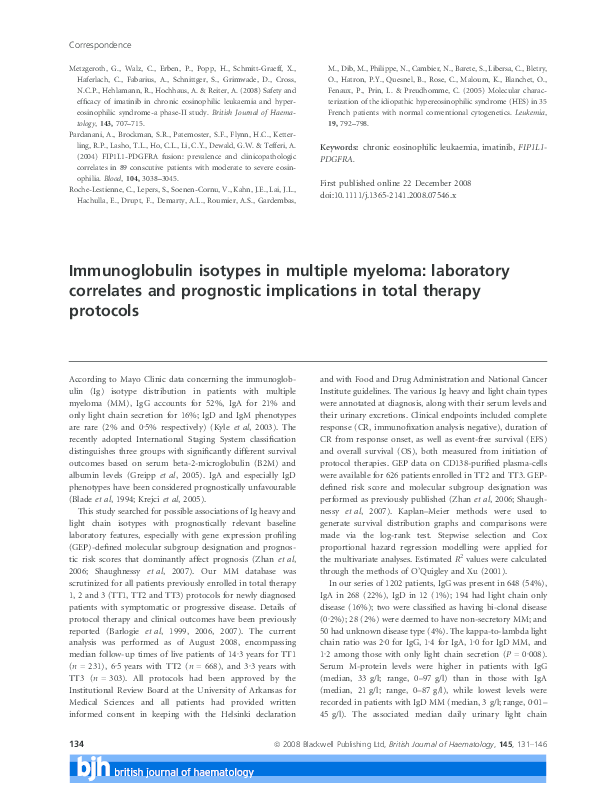 (PDF) Immunoglobulin isotypes in multiple myeloma: laboratory ...