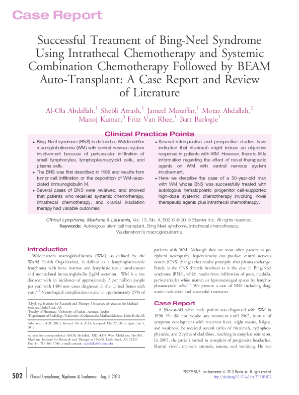 (PDF) Successful treatment of Bing-Neel syndrome using intrathecal ...