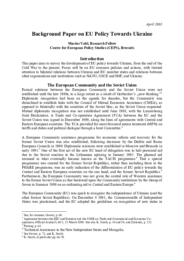 (PDF) Background Paper on EU Policy Towards Ukraine