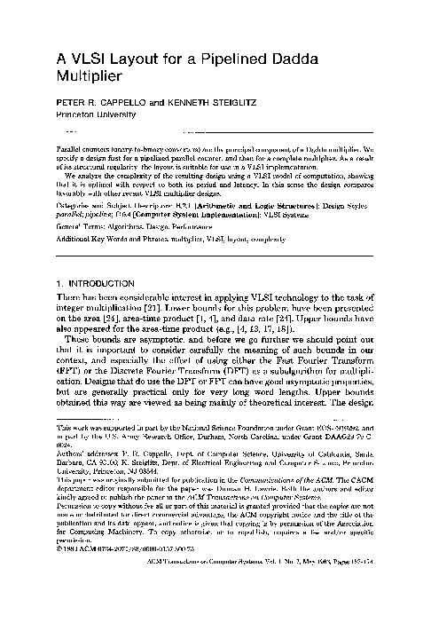 (PDF) A VLSI layout for a pipelined Dadda multiplier
