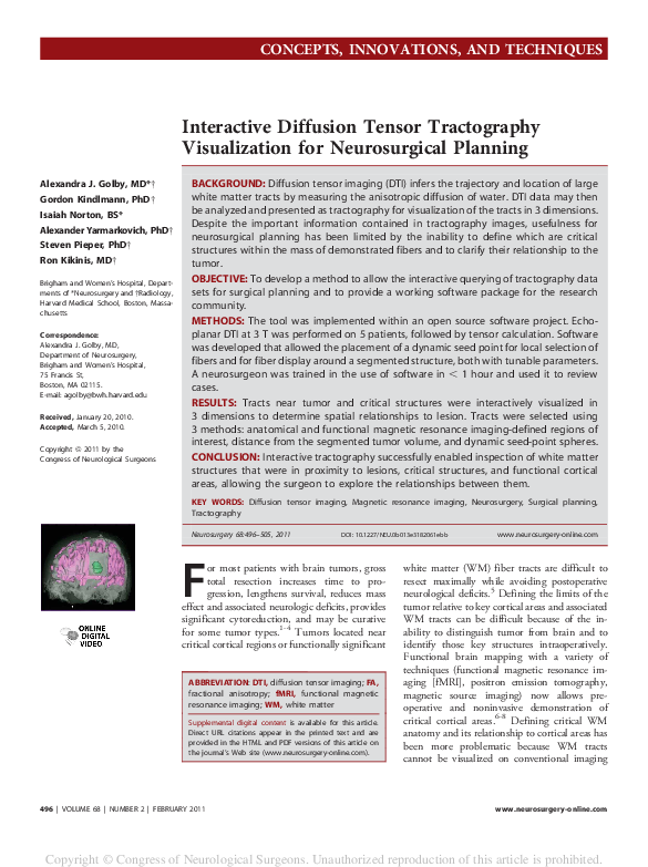 (PDF) Interactive Diffusion Tensor Tractography Visualization for Neurosurgical Planning