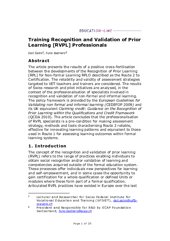 (PDF) Training Recognition and Validation of Prior Learning [RVPL ...