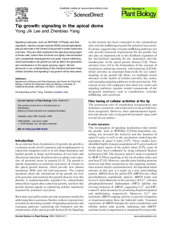 (PDF) Tip growth: signaling in the apical dome