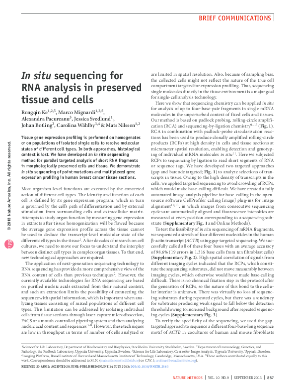 (PDF) In situ sequencing for RNA analysis in preserved tissue and cells