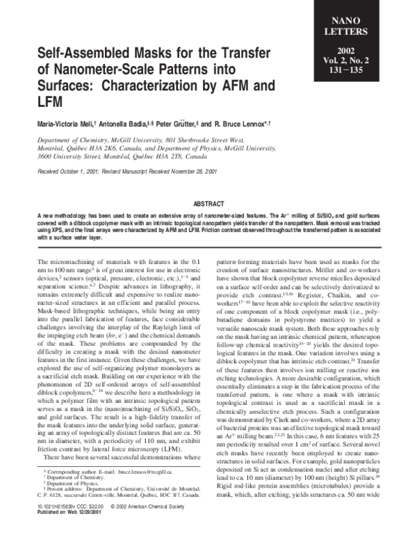(PDF) Self-Assembled Masks for the Transfer of Nanometer-Scale Patterns ...