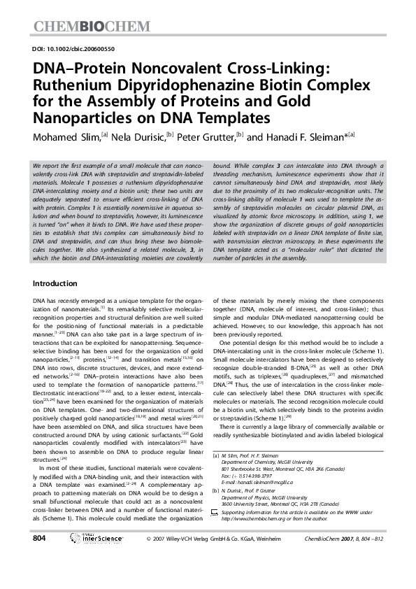 (PDF) DNA–Protein Noncovalent Cross-Linking: Ruthenium ...