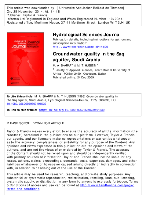 (PDF) Hydrological Sciences Journal Groundwater quality in the Saq ...