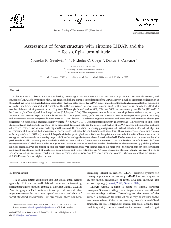 Pdf Assessment Of Forest Structure With Airborne Lidar And The Effects Of Platform Altitude