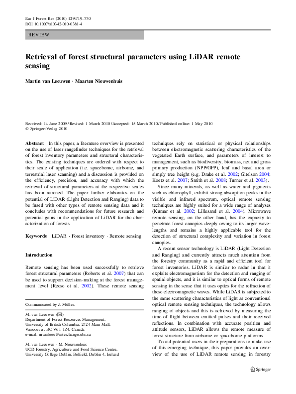 Pdf Retrieval Of Forest Structural Parameters Using A Ground Based