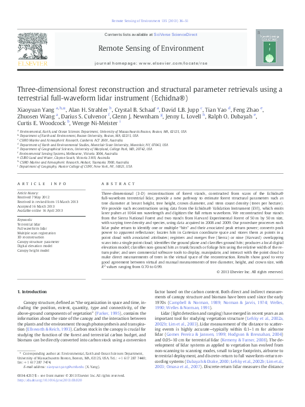 (PDF) Three-dimensional forest reconstruction and structural parameter retrievals using a ...