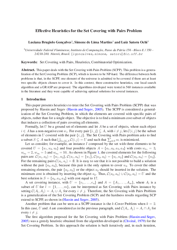 (PDF) Effective heuristics for the Set Covering with Pairs Problem