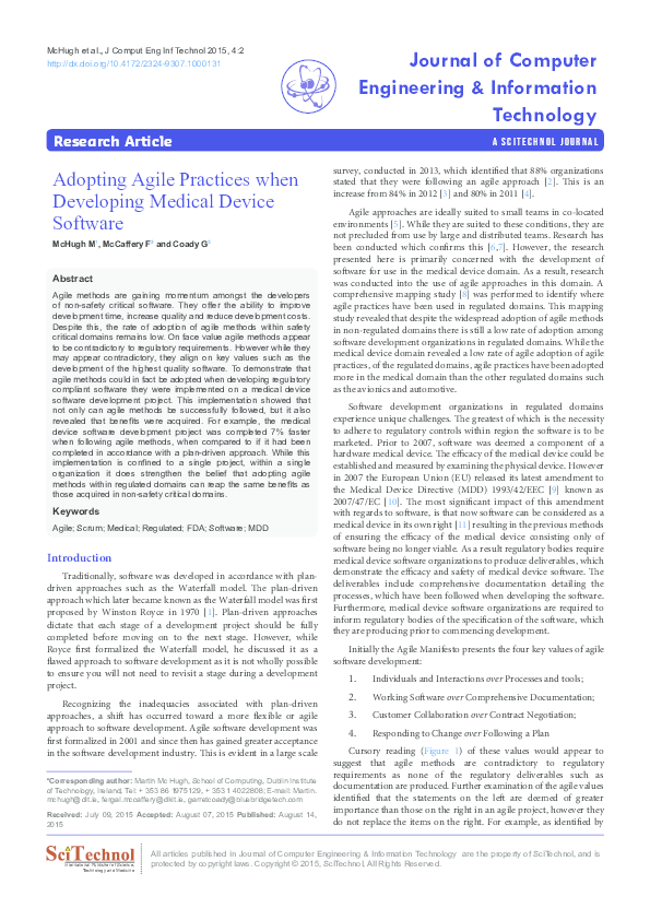 (PDF) Adopting Agile Practices when Developing Medical Device Software
