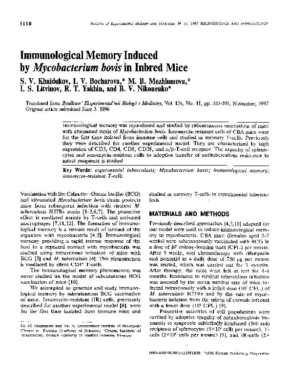 (PDF) Immunological memory induced byMycobacterium bovis in inbred mice