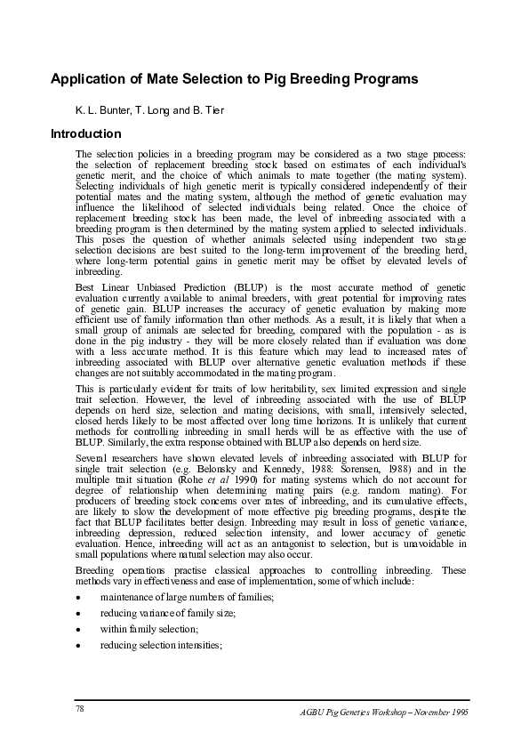 (PDF) Application of mate selection to pig breeding programs