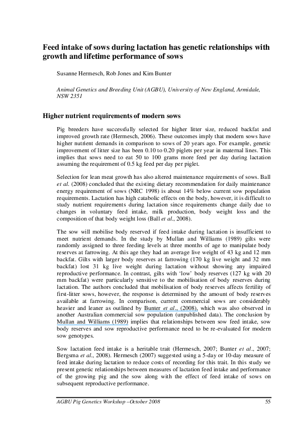 (PDF) Feed intake of sows during lactation has genetic relationships with growth and lifetime ...