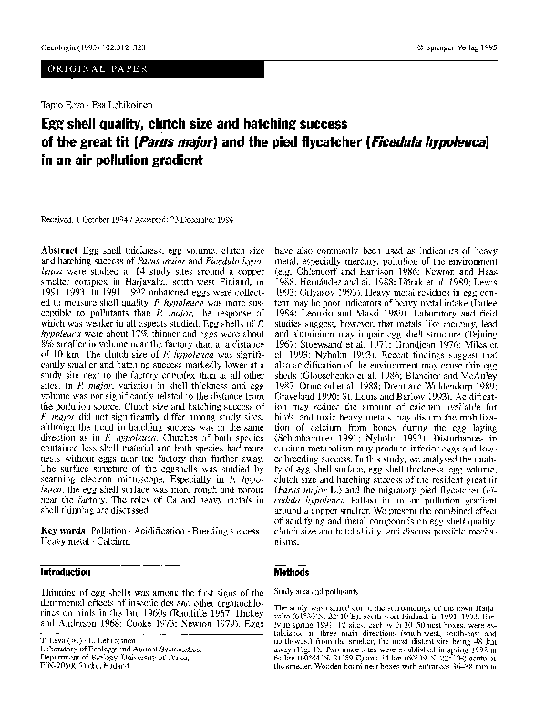 (PDF) Egg shell quality, clutch size and hatching success of the great ...