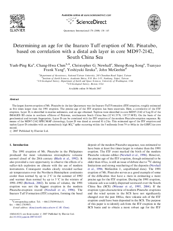 (PDF) Determining an age for the Inararo Tuff eruption of Mt. Pinatubo ...